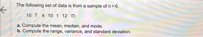 Solved The following set of data is from a sample of n=6. | Chegg.com
