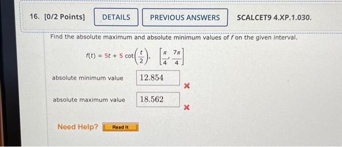 Solved Find the absolute maximum and absolute minimum values | Chegg.com