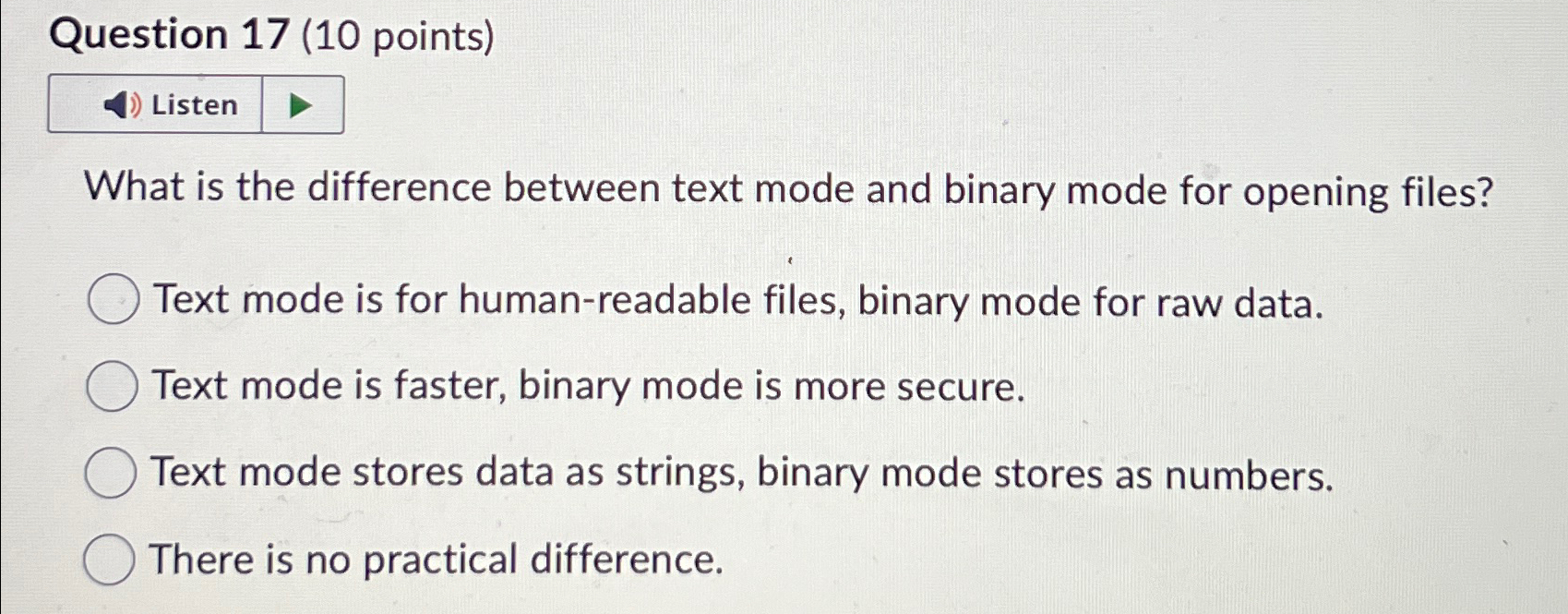 Solved Question 17 (10 ﻿points)ListenWhat is the difference | Chegg.com