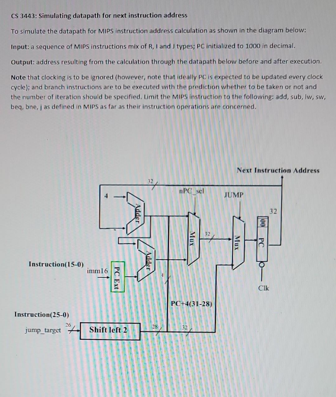 Solved CS 3443 : Simulating datapath for next instruction | Chegg.com
