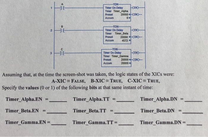 Solved TON Timer On Delay EN Timer Timer Alpha Preset 20000 | Chegg.com