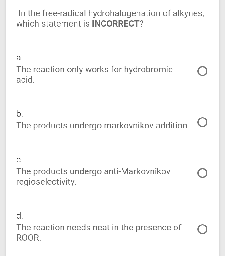 Solved In the free-radical hydrohalogenation of alkynes, | Chegg.com