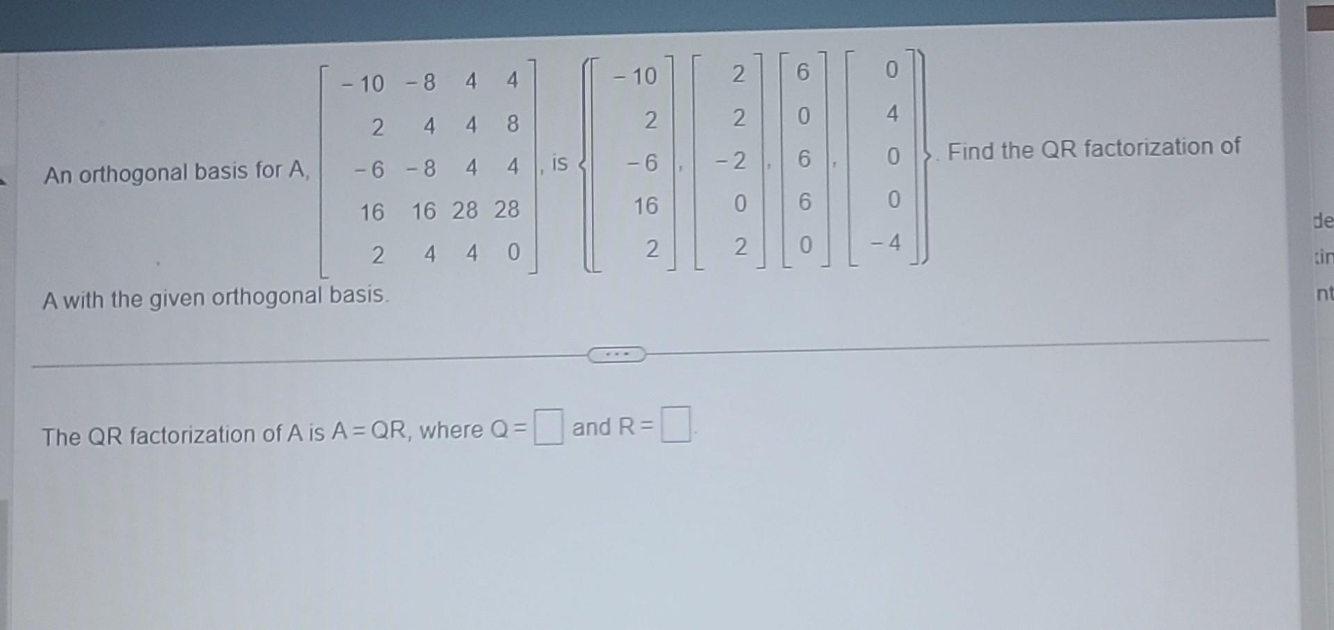 Solved An orthogonal basis for | Chegg.com