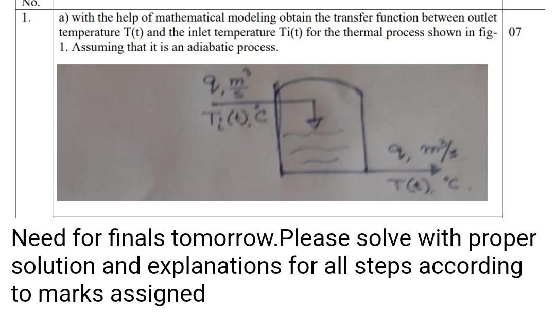 Solved 1. a) with the help of mathematical modeling obtain | Chegg.com Solved 1. a) with the help of mathematical modeling obtain | Chegg.com