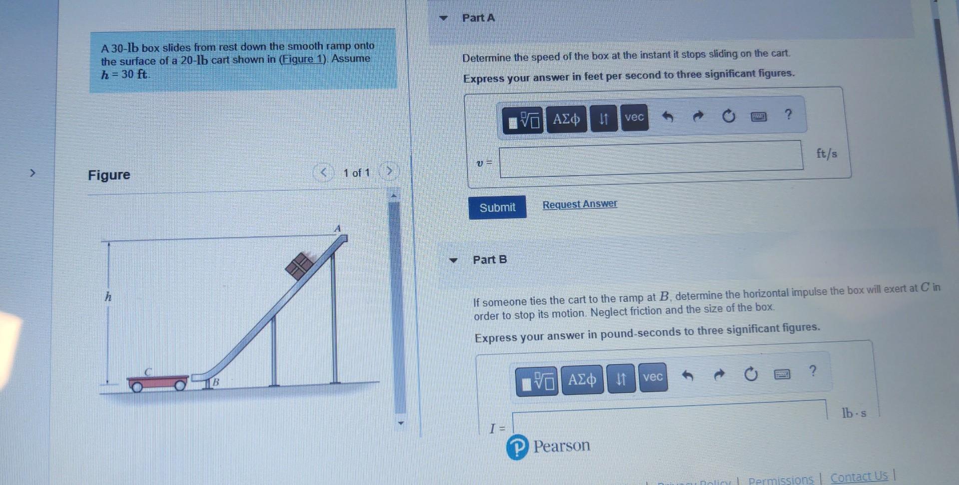 Solved A 30-lb box slides from rest down the smooth ramp | Chegg.com