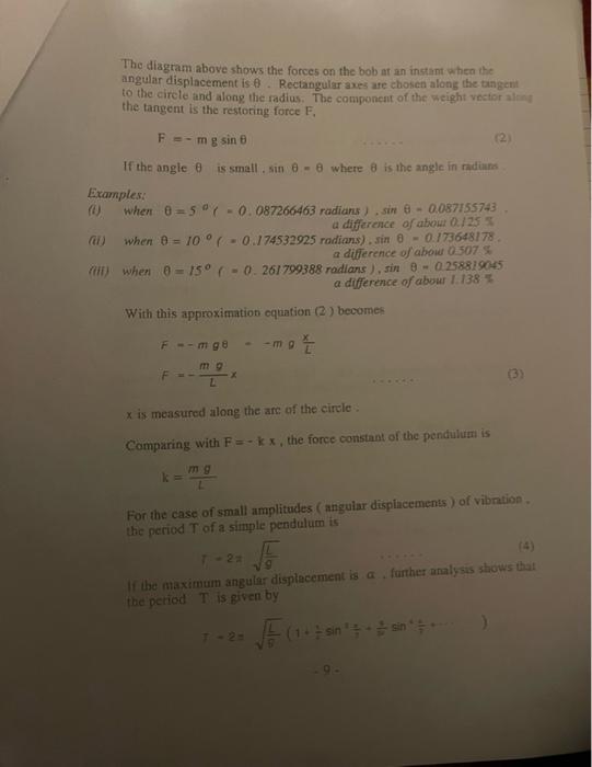 Solved Experiment 2 THE SIMPLE PENDULUM Object: To | Chegg.com
