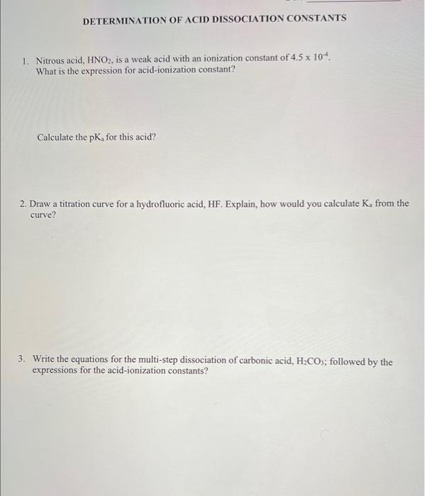 Solved DETERMINATION OF ACID DISSOCIATION CONSTANTS 1. | Chegg.com