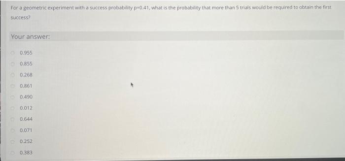 Solved For a geometric experiment with a success probability | Chegg.com