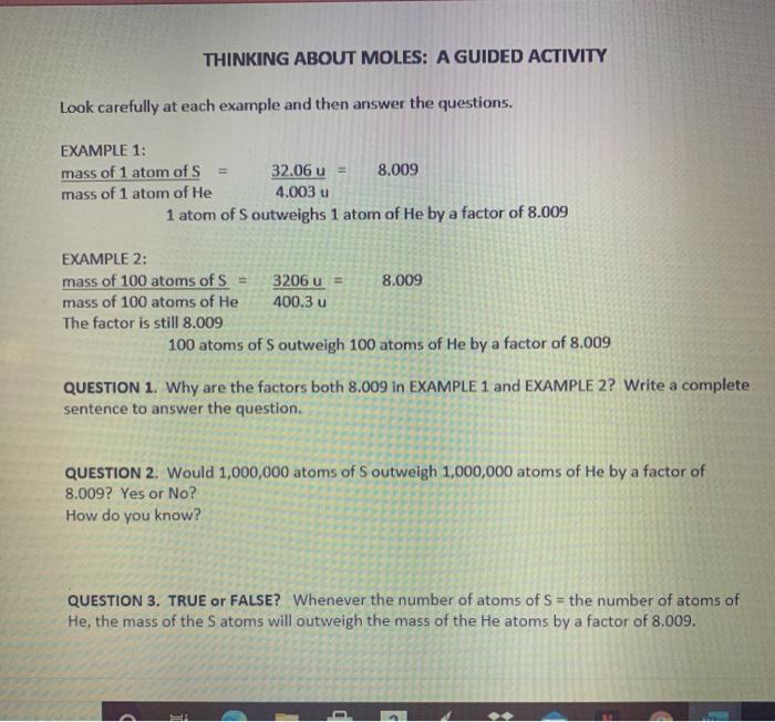 Solved THINKING ABOUT MOLES: A GUIDED ACTIVITY Look | Chegg.com