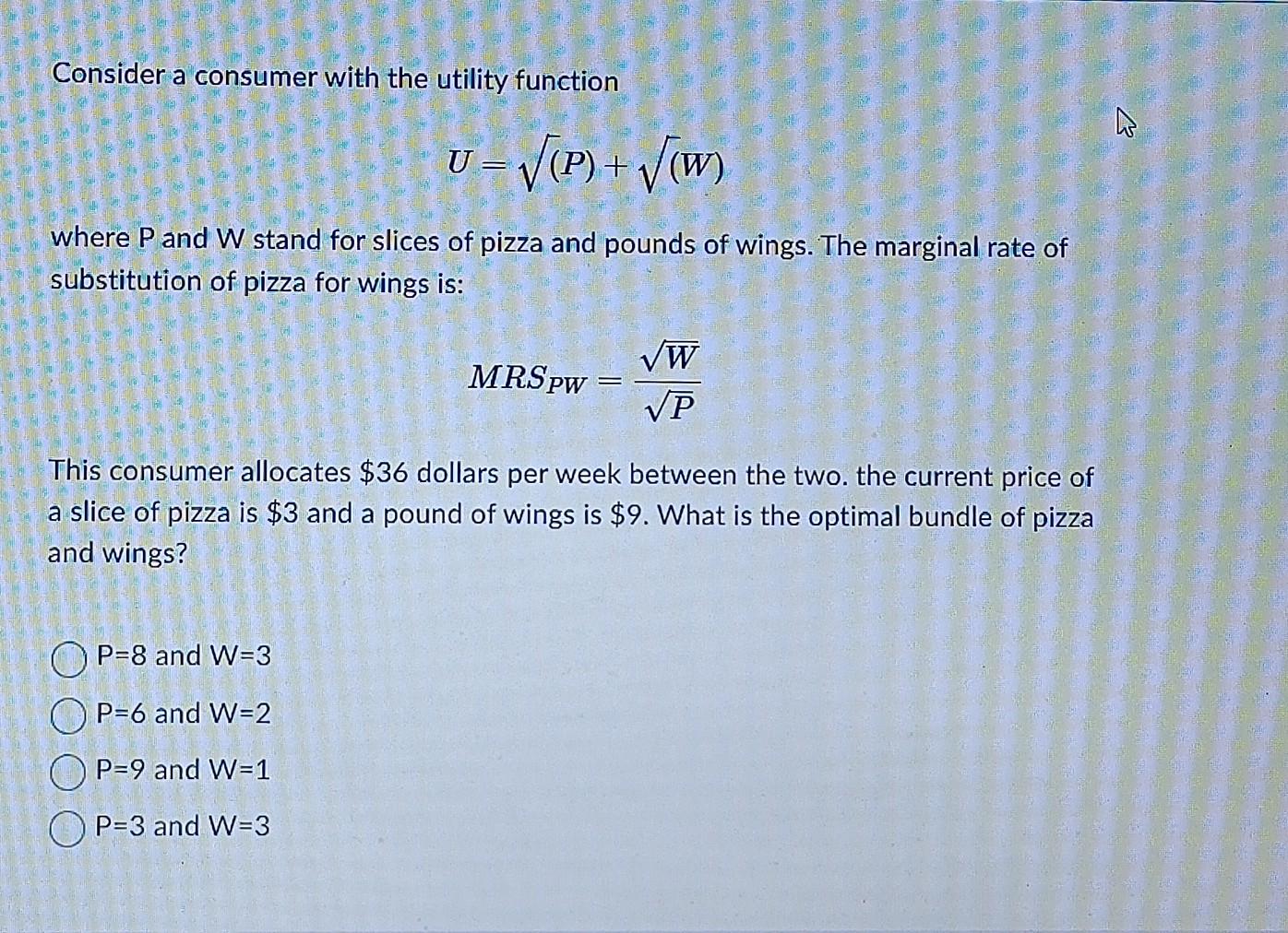 Solved Consider a consumer with the utility function | Chegg.com