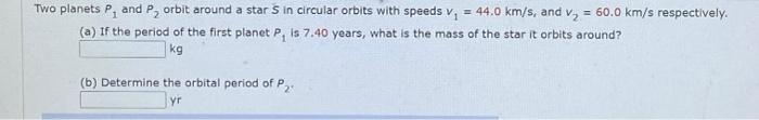 Solved Two planets P1 and P2 orbit around a star S in | Chegg.com
