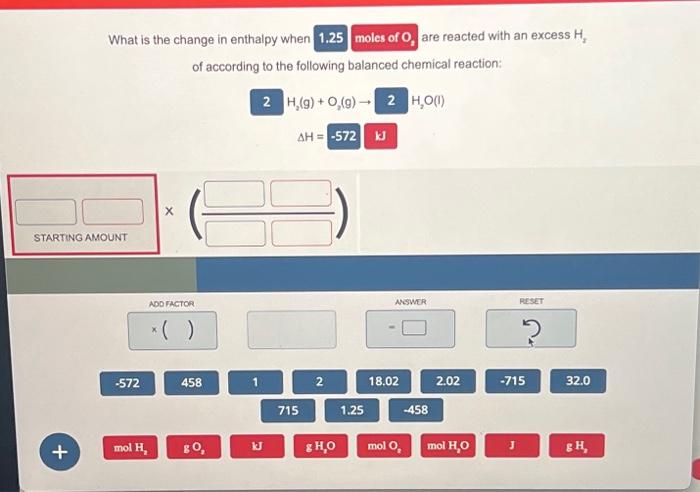 Solved What is the change in enthalpy when 1.25 moles of O, | Chegg.com