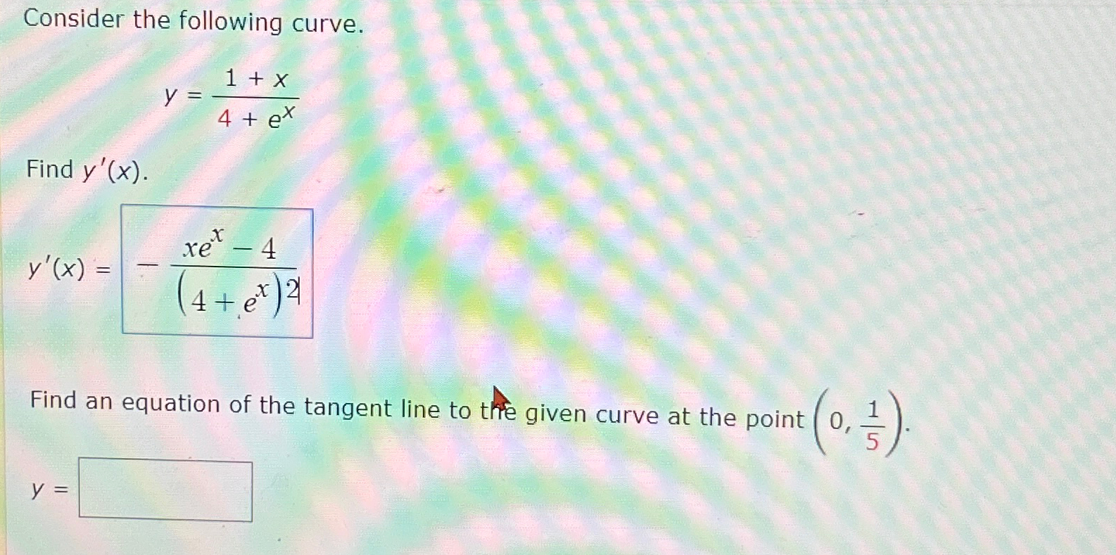 Solved Consider the following curve.y=1+x4+exFind | Chegg.com