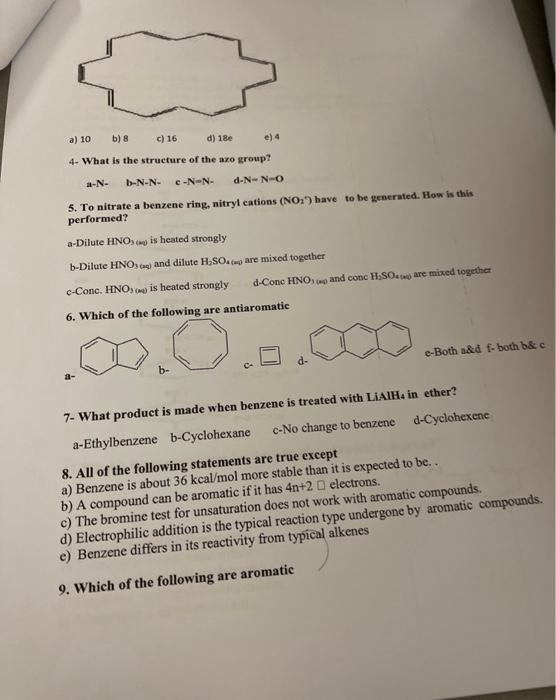 Solved 4- What is the structure of the azo group? a-N- | Chegg.com