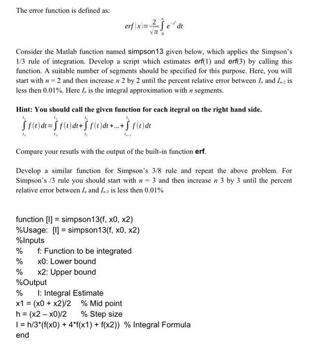 Solved The error function is defined as: erf (x ) = Jedt | Chegg.com