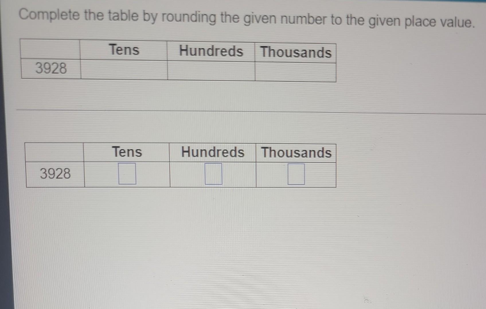 Solved Complete the table by rounding the given number to | Chegg.com