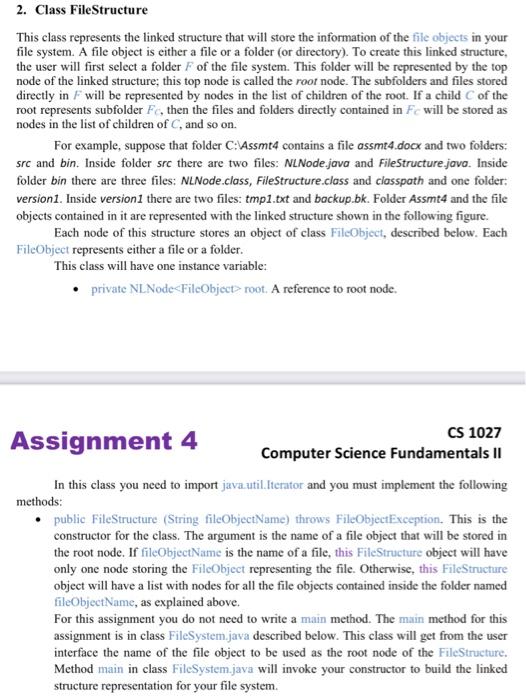 Solved 2. Class FileStructure This class represents the | Chegg.com
