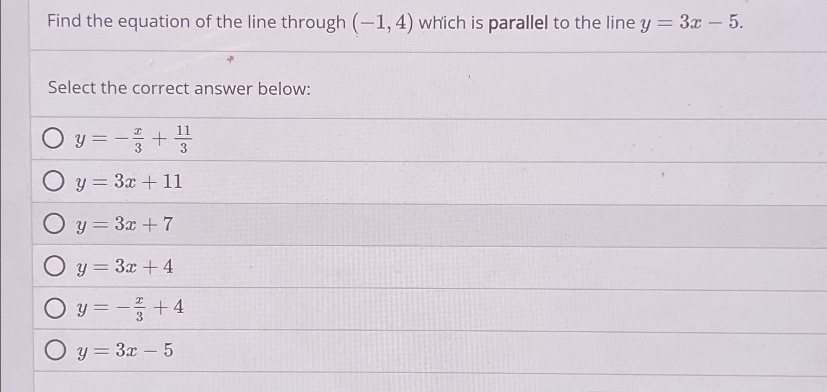 Solved Find the equation of the line through (-1,4) ﻿which | Chegg.com