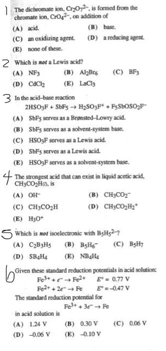 Solved The dichromate ion, Cr2O72-, is formed from the | Chegg.com