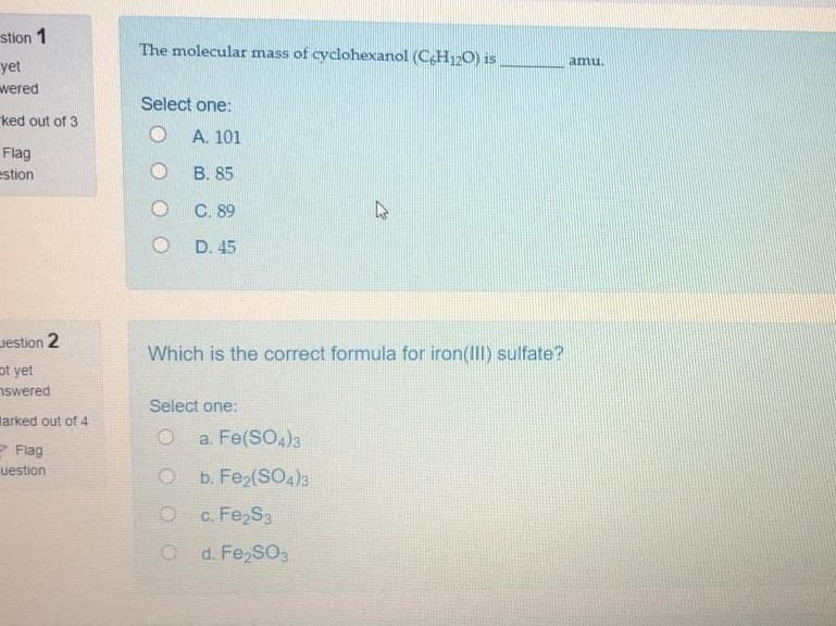 Solved The molecular mass of cyclohexanol (C6H120) is stion | Chegg.com