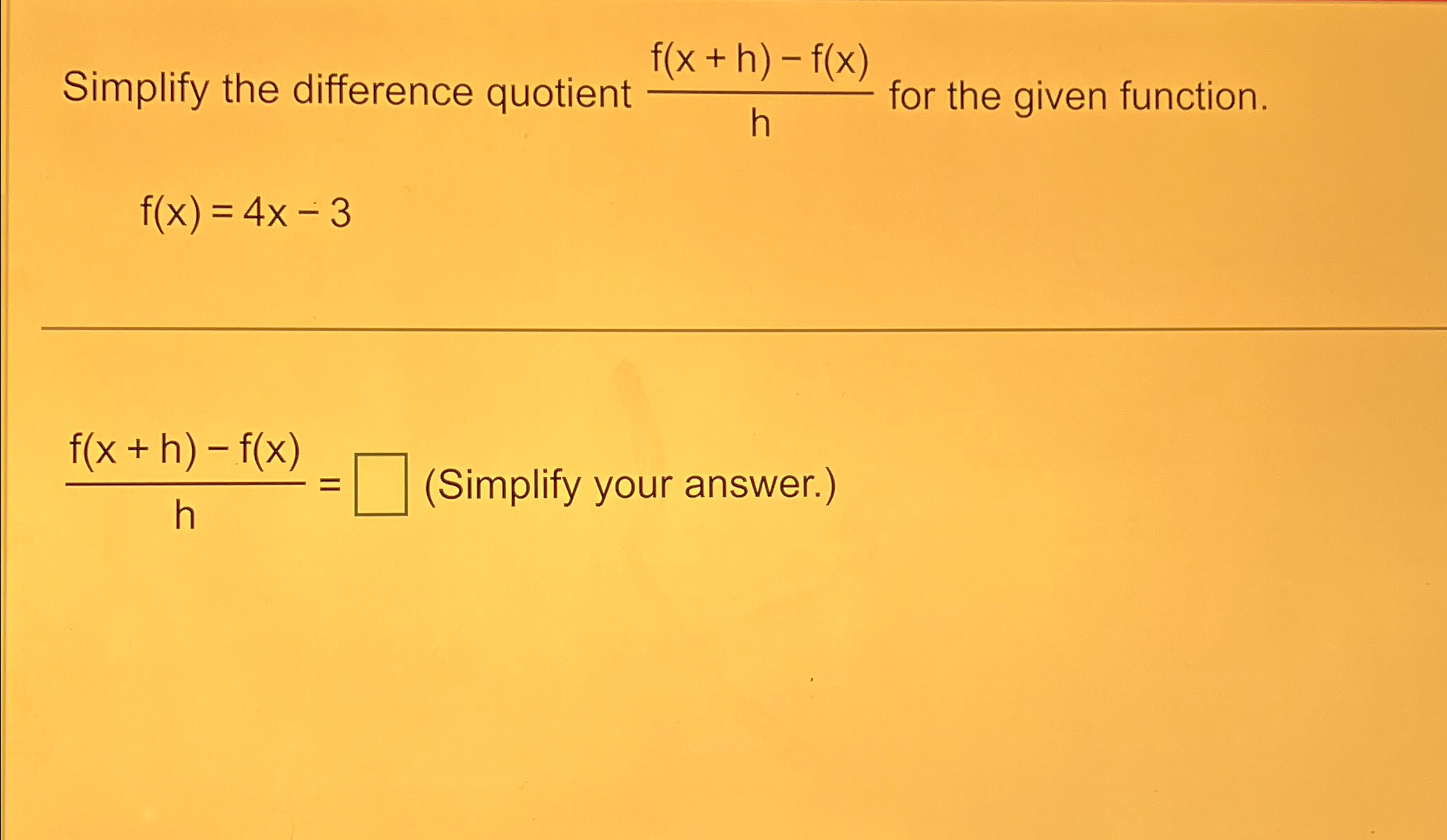 Solved Simplify the difference quotient f(x+h)-f(x)h ﻿for | Chegg.com