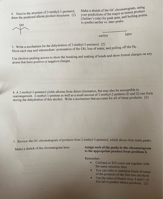 Solved 4. Next to the structure of 3-methyl-3-pentanol, draw | Chegg.com