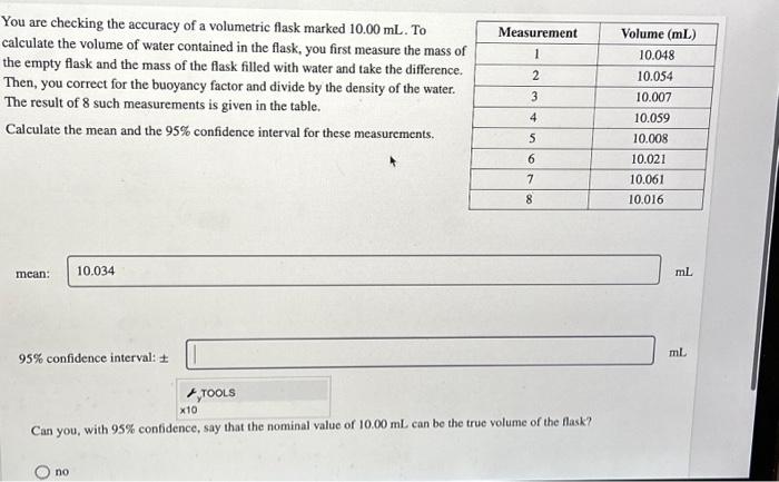 Solved You are checking the accuracy of a volumetric flask | Chegg.com
