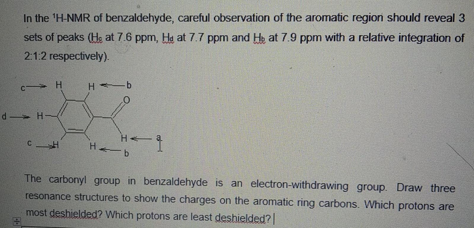 Solved In the 'H-NMR of benzaldehyde, careful observation of | Chegg.com