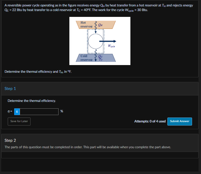 Solved A reversible power cycle operating as in the figure | Chegg.com