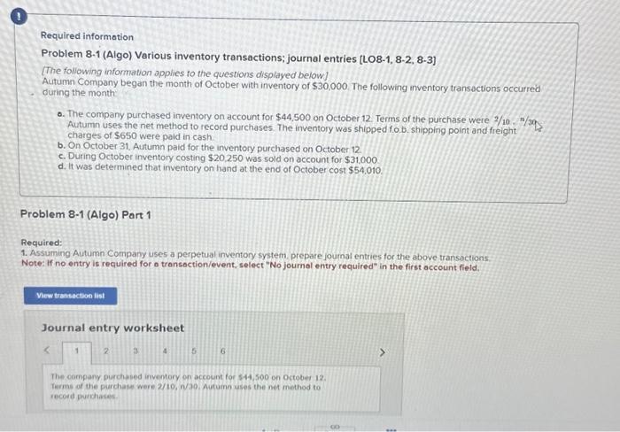 Solved Required information Problem 8.1 (Algo) Various | Chegg.com