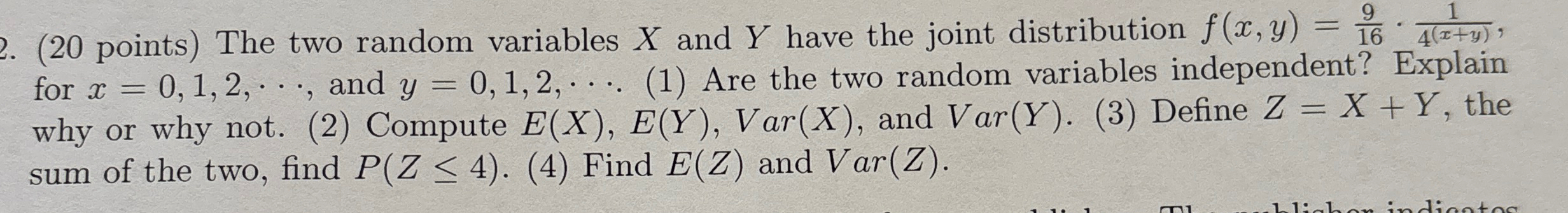 Solved (20 ﻿points) ﻿The two random variables x ﻿and Y ﻿have | Chegg.com