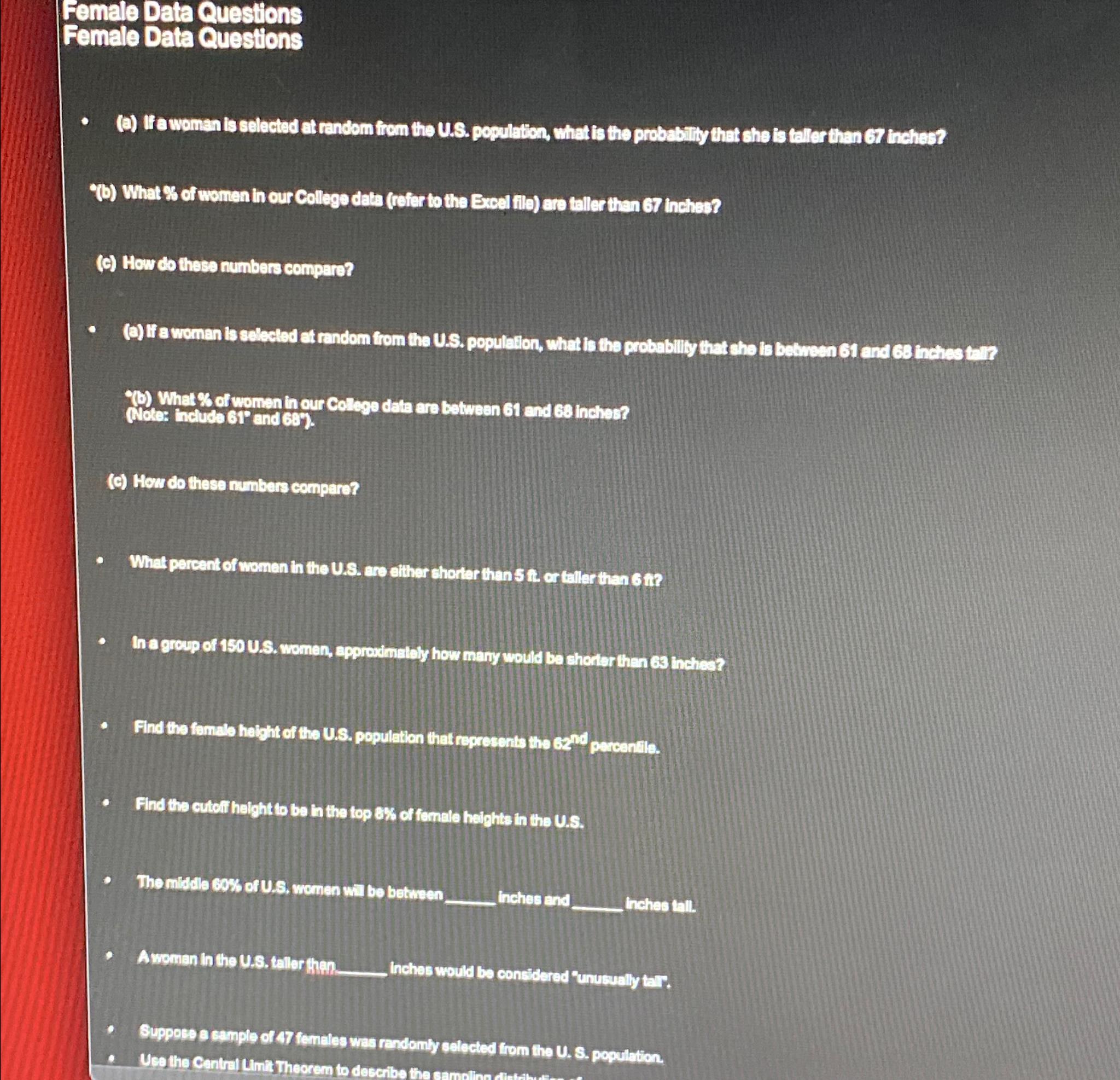 Solved Fomale Data CuestionsFemale Data Questions( θ ﻿H How | Chegg.com