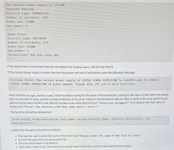 Solved Nrite A Program That Manages The Power Grid For A 8447