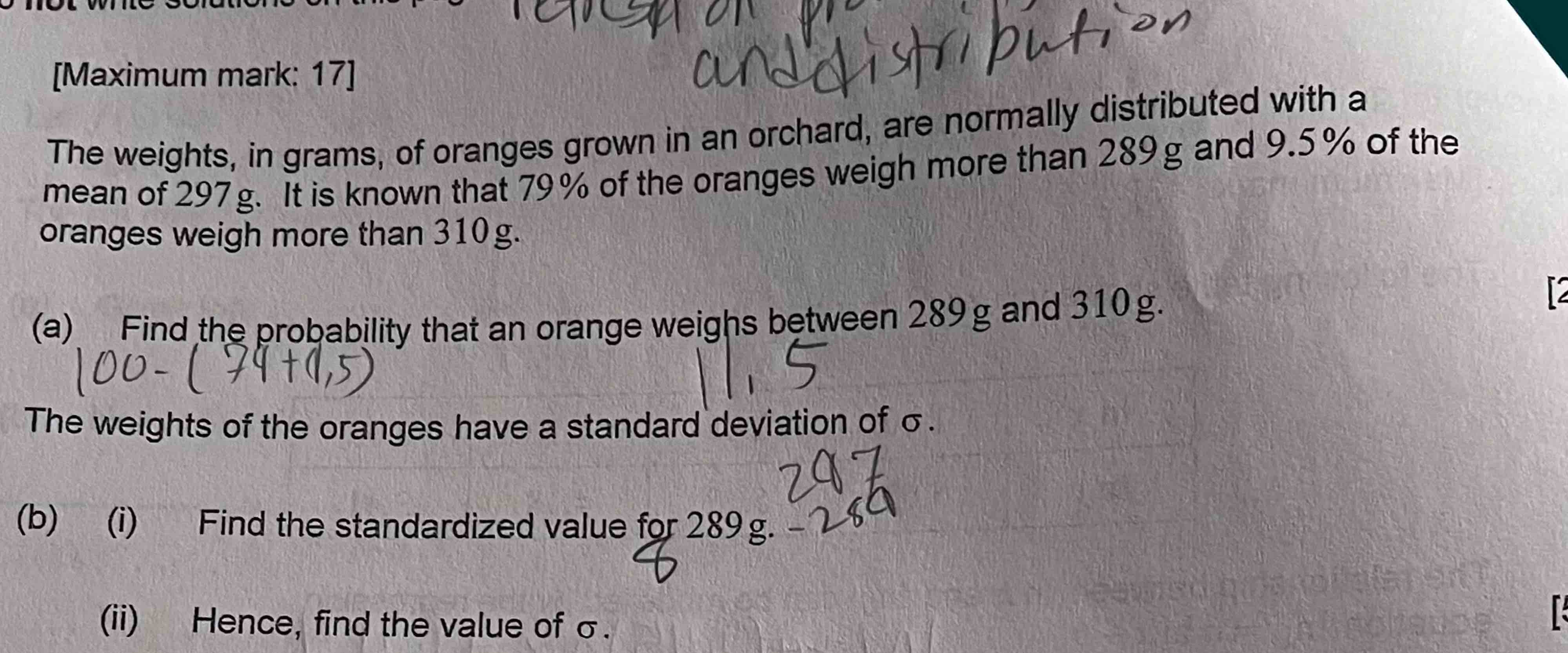 Solved The weights, in grams, of oranges grown in an | Chegg.com