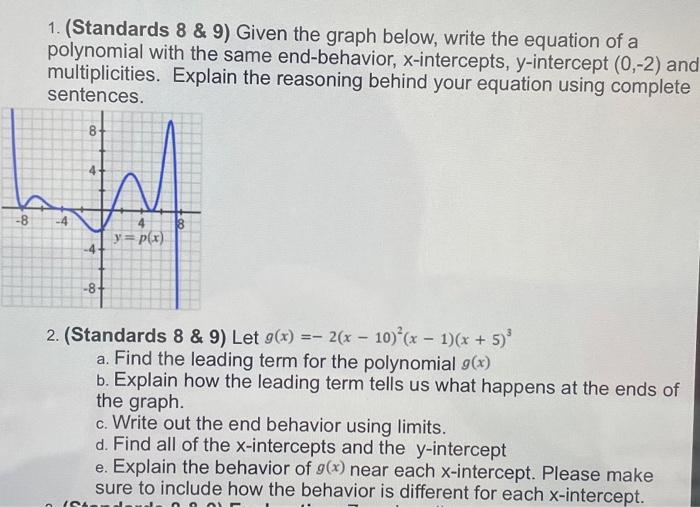 Solved 1. (Standards 8& 9) Given the graph below, write the | Chegg.com