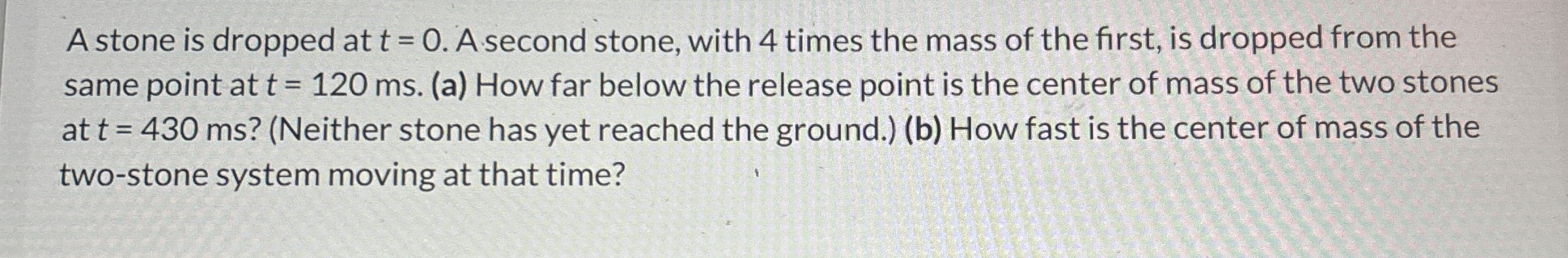 Solved A stone is dropped at t=0. ﻿A second stone, with 4 | Chegg.com