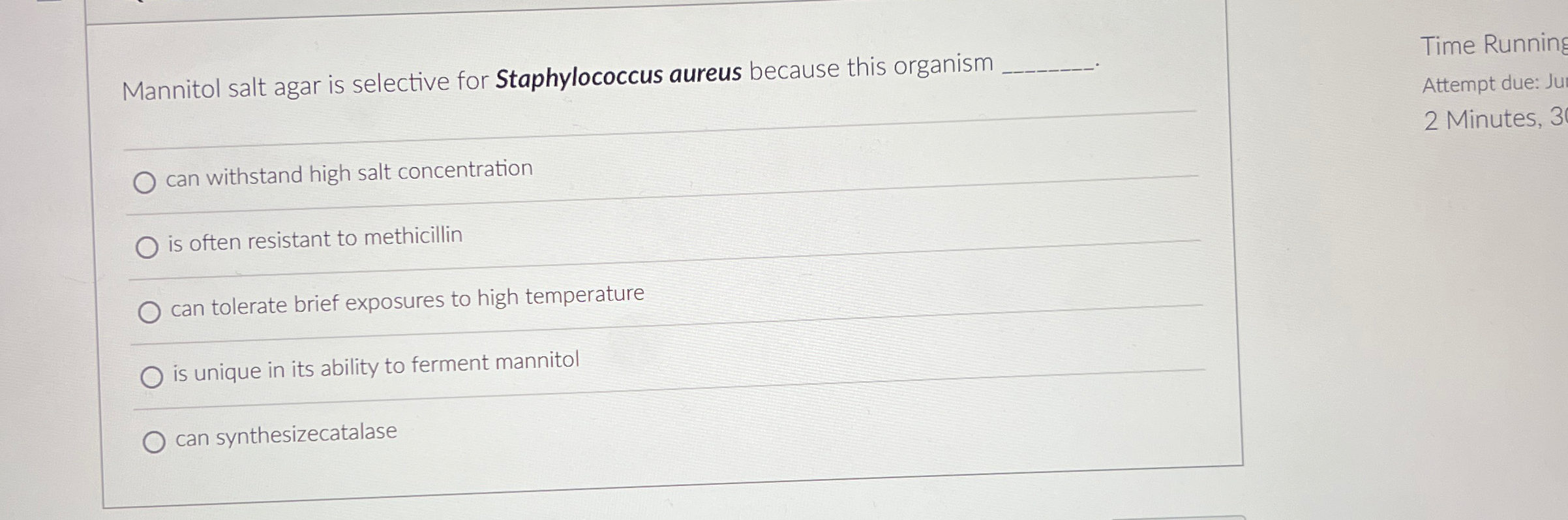 Solved Mannitol salt agar is selective for Staphylococcus | Chegg.com