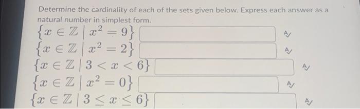 Solved Determine the cardinality of each of the sets given | Chegg.com