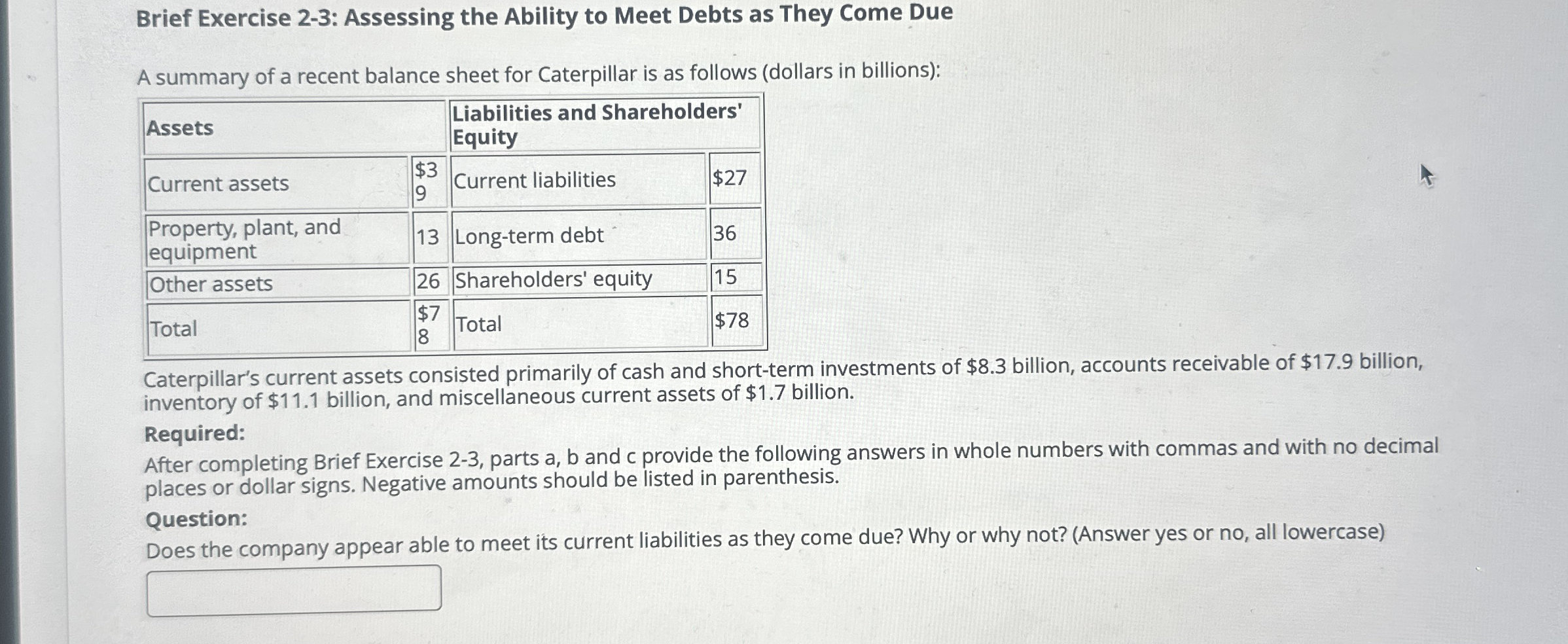 Solved Brief Exercise 2-3: Assessing the Ability to Meet | Chegg.com