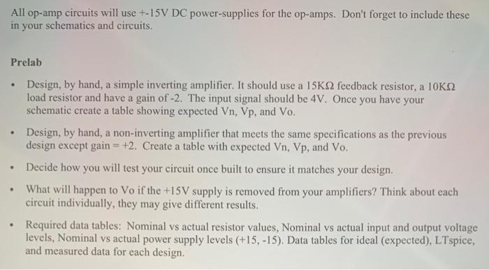 Solved All op-amp circuits will use +−15 V DC power-supplies | Chegg.com