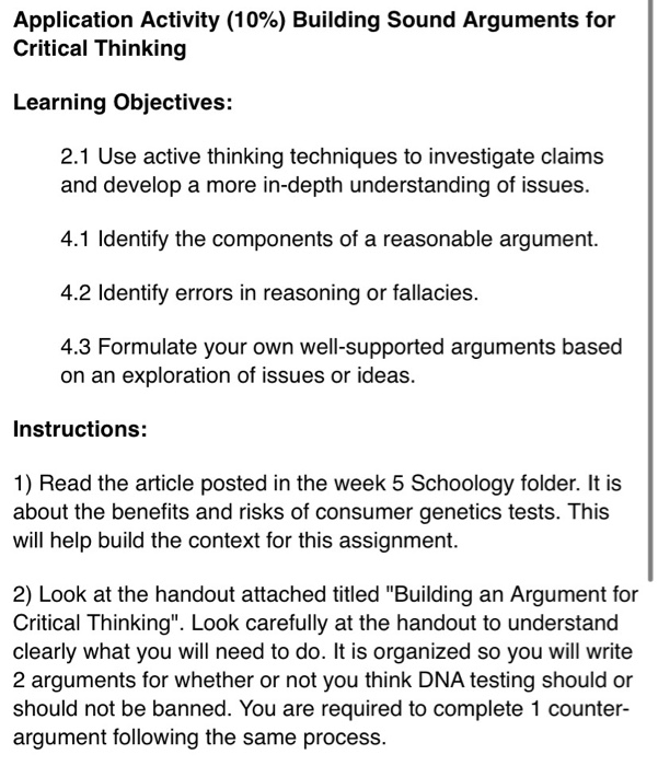 Application Activity (10%) Building Sound Arguments | Chegg.com