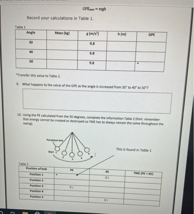 Lab Study: The Pendulum and the Law of the | Chegg.com