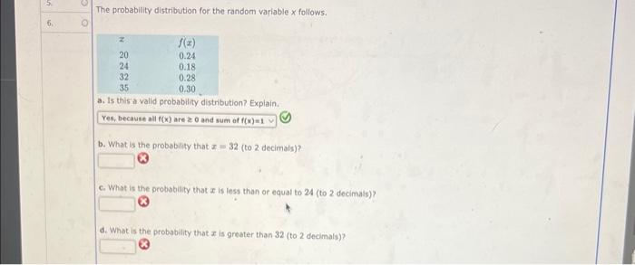 Solved The probability distribution for the random variable | Chegg.com