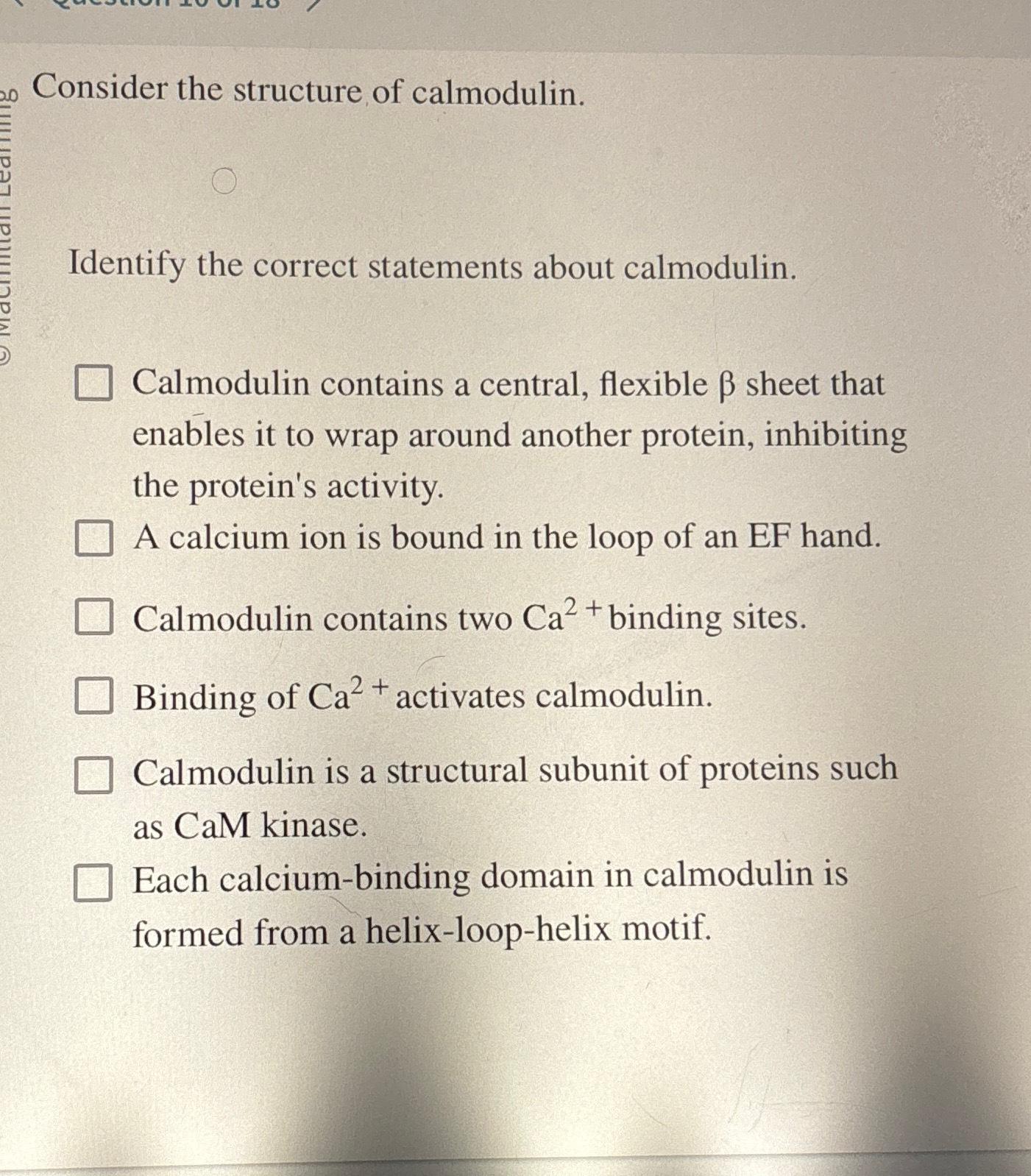 Solved Consider the structure of calmodulin.Identify the | Chegg.com