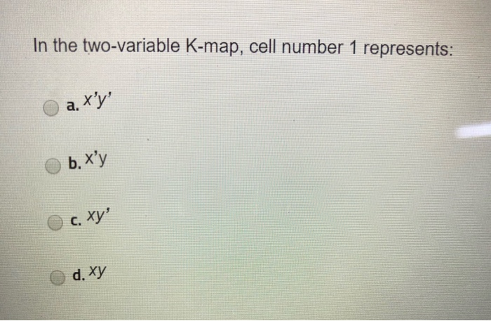 Solved In The Two Variable K Map Cell Number 1 Represents