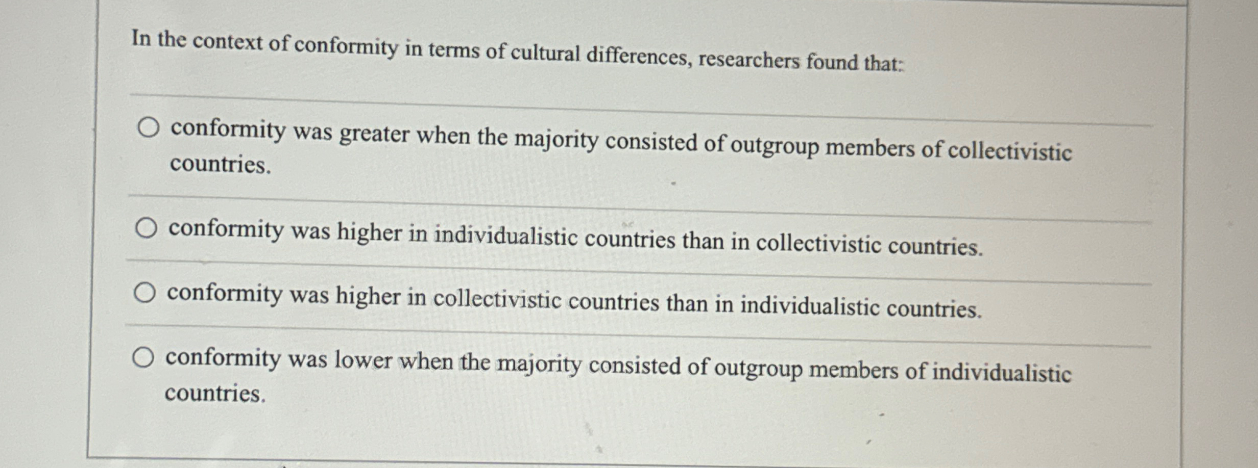 Solved In the context of conformity in terms of cultural | Chegg.com