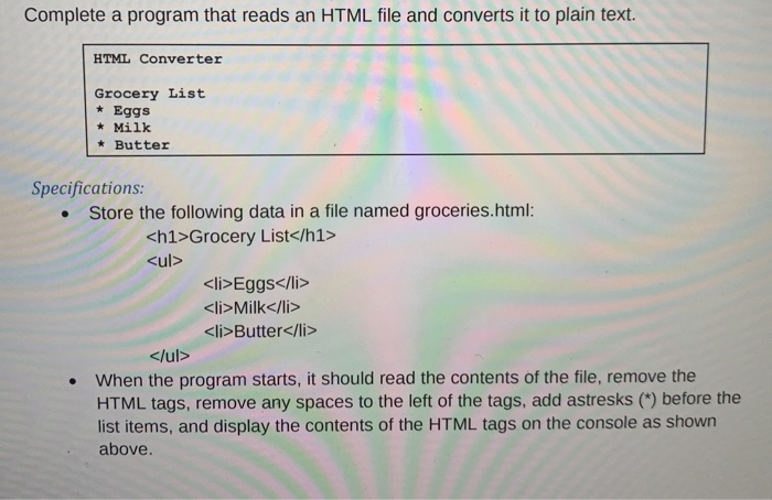 Solved Complete a program that reads an HTML file and | Chegg.com
