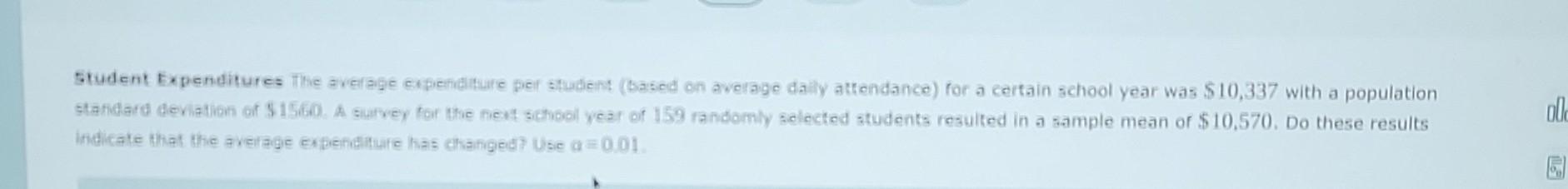 Solved Student Expenditures The average expenditure perf | Chegg.com