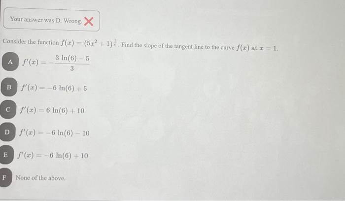 Solved Consider the function f(x)=(5x2+1)21. Find the slope | Chegg.com