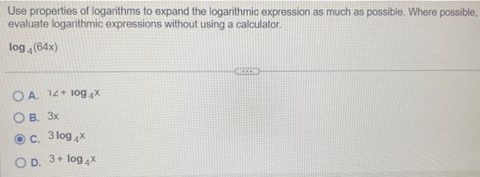 Solved Use properties of logarithms to expand the | Chegg.com